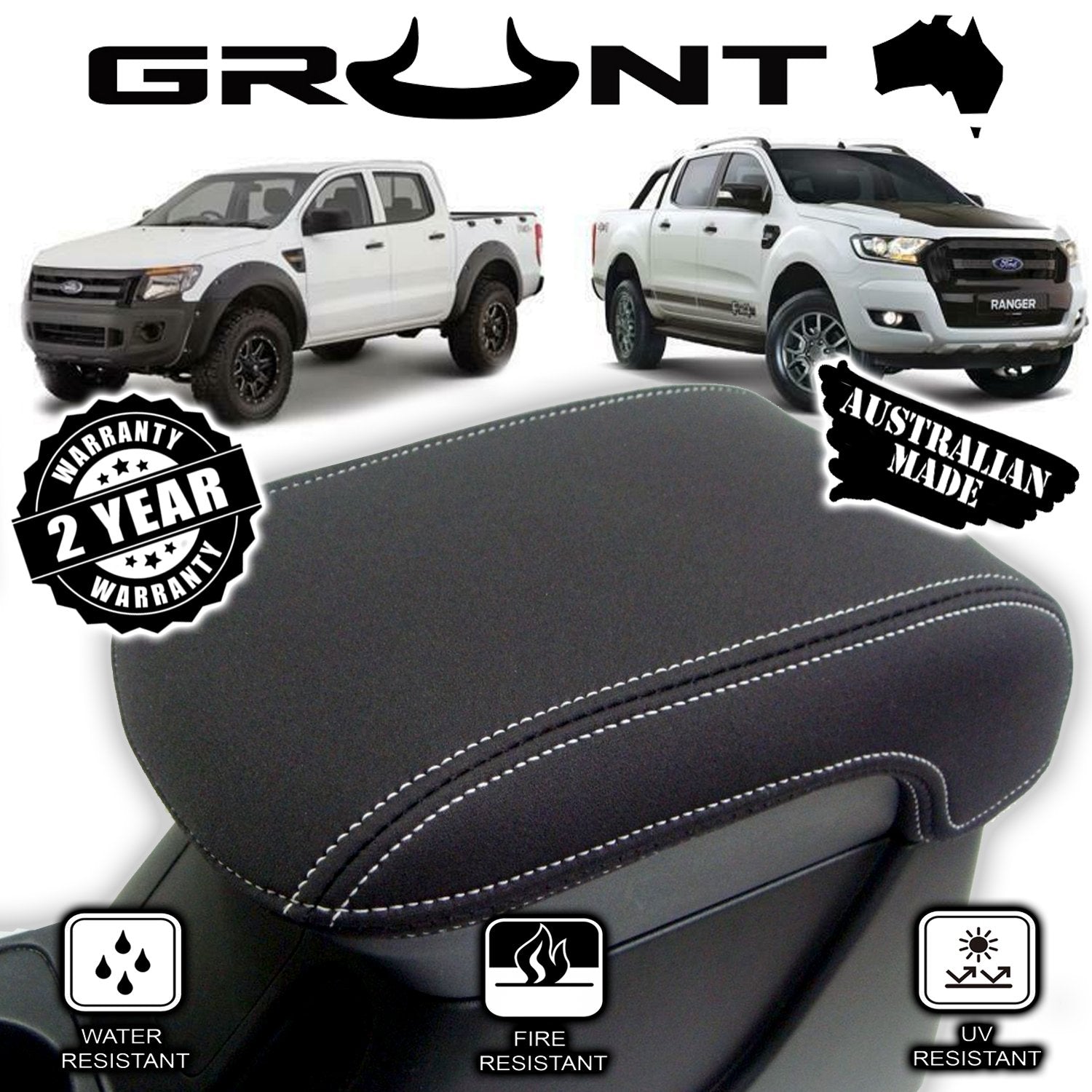 Grunt 4x4 neoprene centre console lid cover wetsuit for Ford Ranger PX